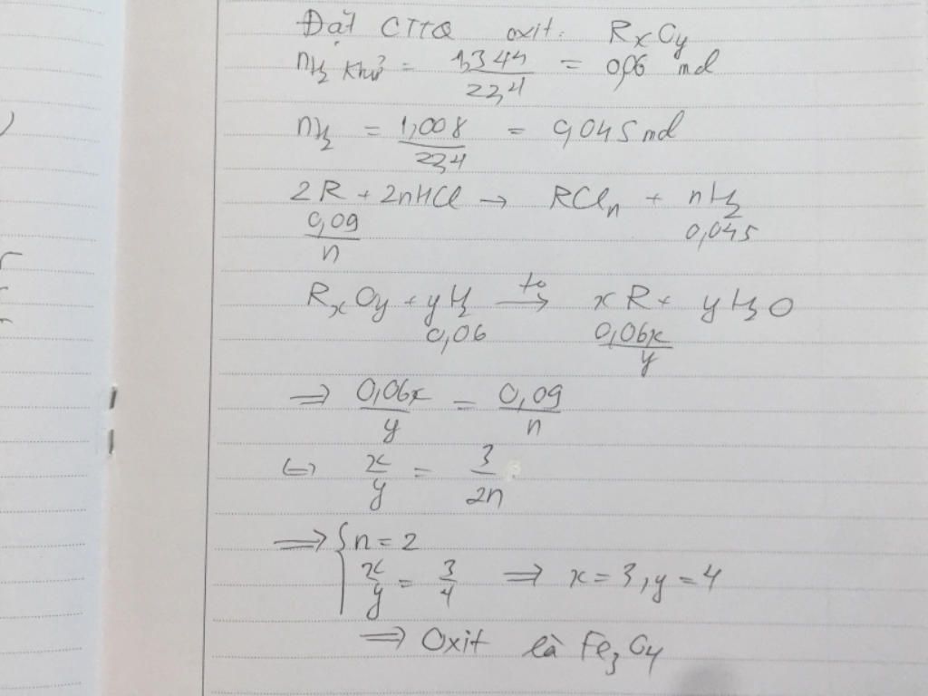Khử hoàn toàn một oxit của kim loại M cần dùng 1,344l H2.toàn bộ lượng kim loại M sinh ra cho ...