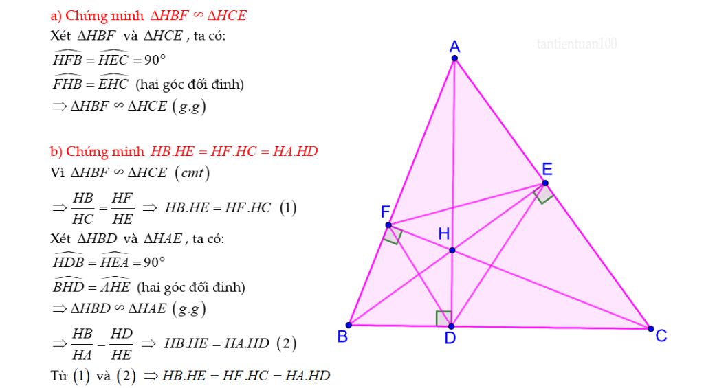 1) Cho tam giác nhọn ABC, đường cao AD,BE,CF cắt nhau tại H. Chứng minh a) tam giác HBF đồng ...