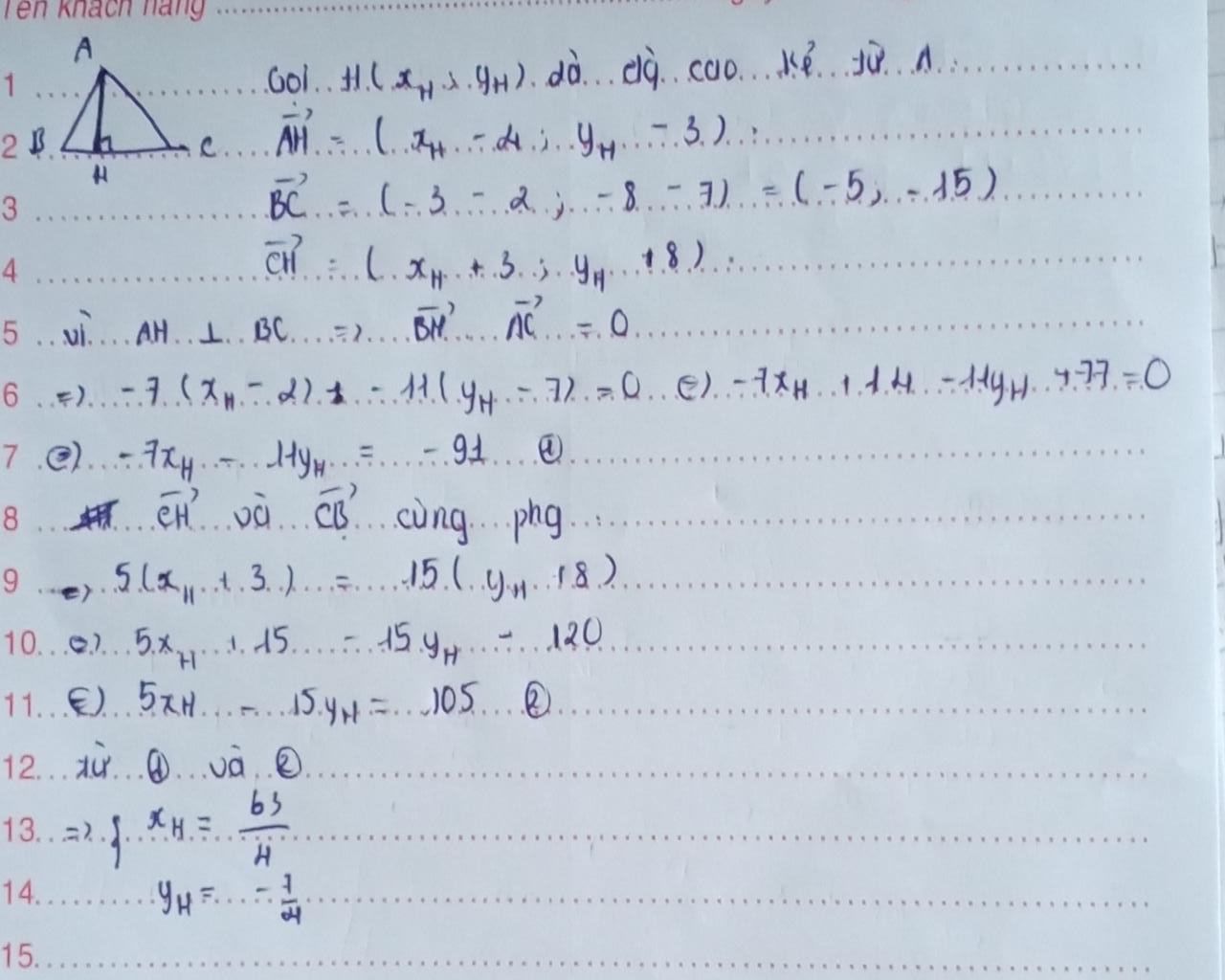 Trong hệ trục tọa độ Oxy, cho ΔABC có A(4; 3), B(2; 7), C(−3; −8). Tìm ...