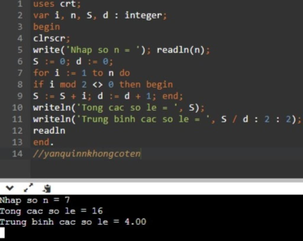 Tính Tổng và giá trị trung bình các số lẻ từ 1 đến n với n nhập từ bàn ...
