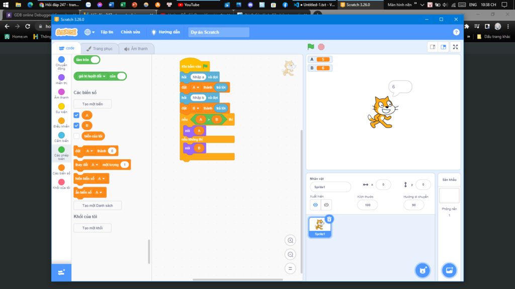 sử dụng Scratch viết chương trình cho bài toán sau : nhập 2 số nguyên ...