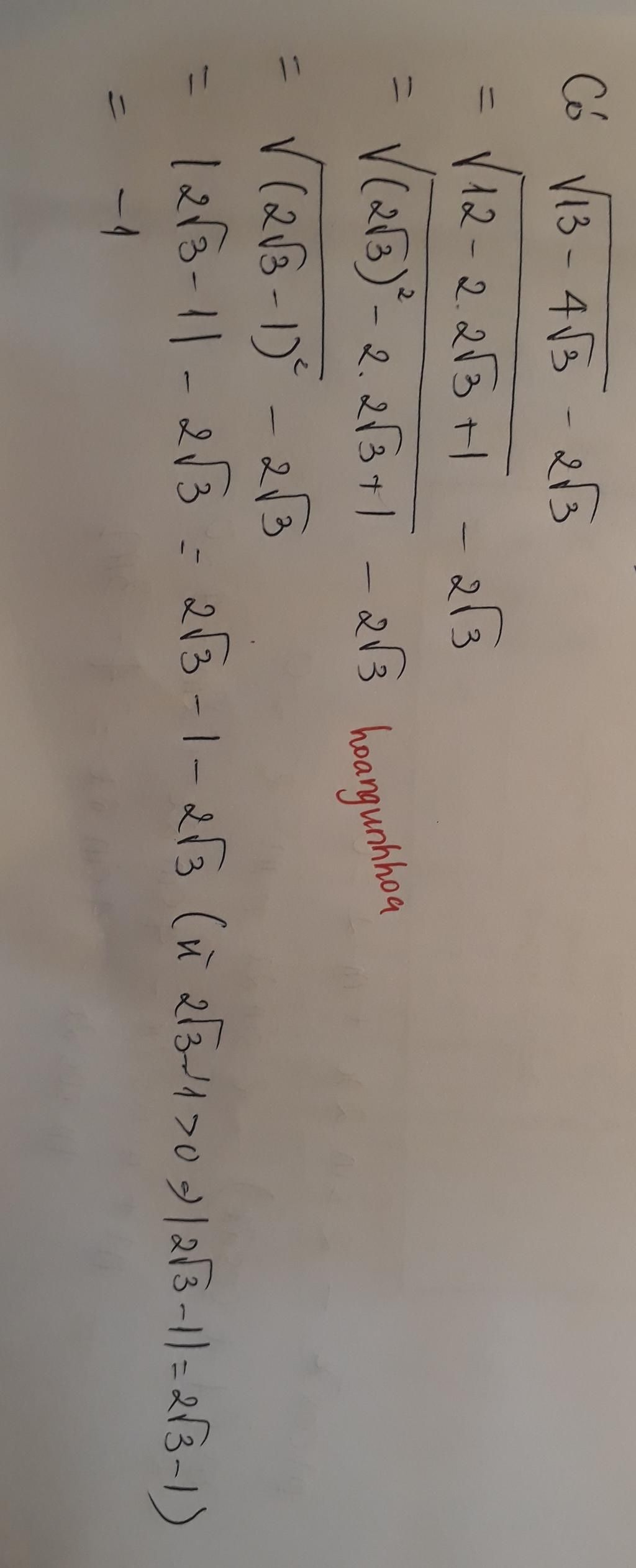 $\sqrt{13-4\sqrt{3}}$ - 2$\sqrt{3}$ câu hỏi 4814237 - hoidap247.com