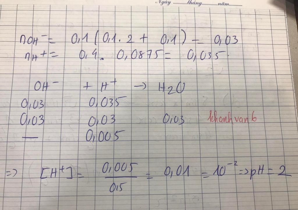 Trộn 100 ml dung dịch gồm ba(oh)2 0,1M và naoh 0,1M, VỚI 400ml hcl 0 ...