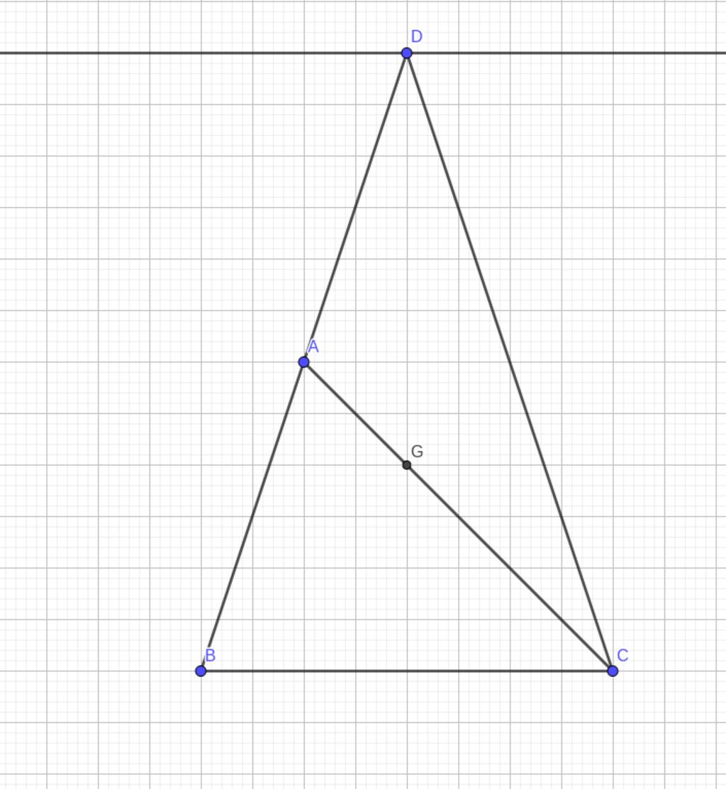Cho ΔABC .Trên tia đối của tia AB lấy D sao cho AD=AB .Lấy G cạnh AC ...