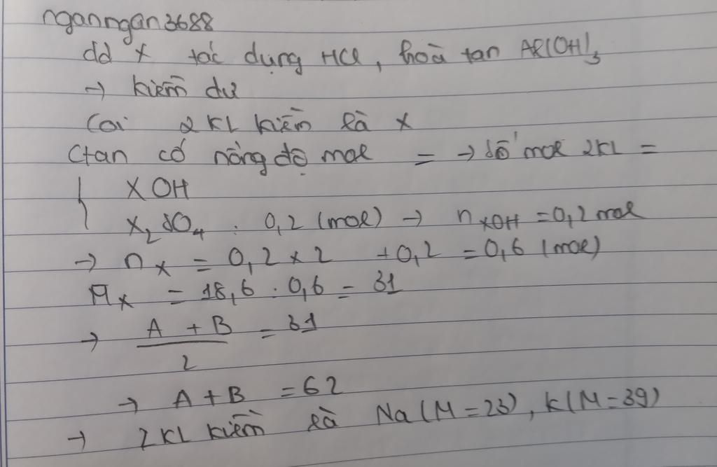 Cho 18,6 g hh hai kim loại kiềm pư với 200 ml dd h2so4 1M thu được dd X ...