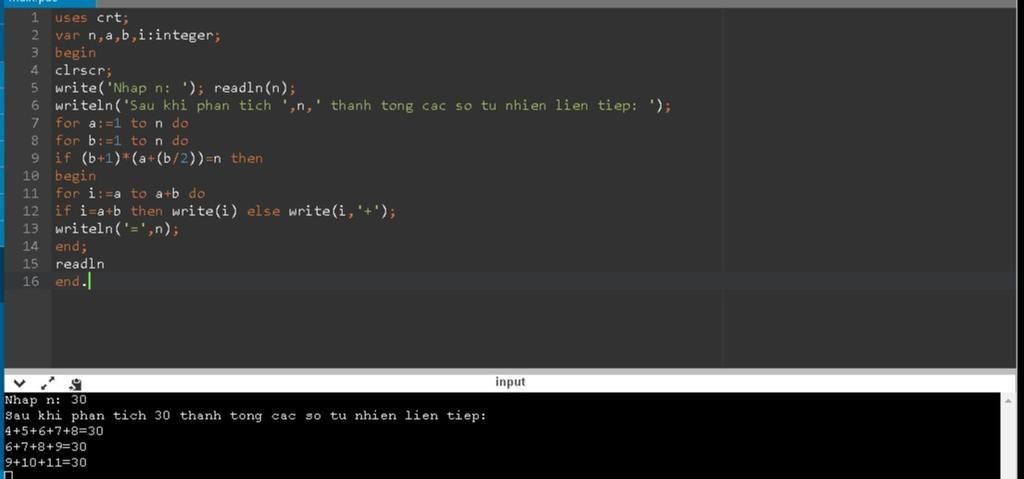 Phân tích số N thành tổng các số liên tiếp nhau pascal. câu hỏi 4979320 ...