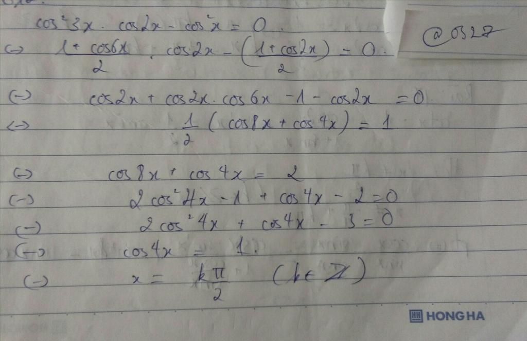 cos ²(3x)cos(2x)-cos ²x=0 câu hỏi 4982842 - hoidap247.com