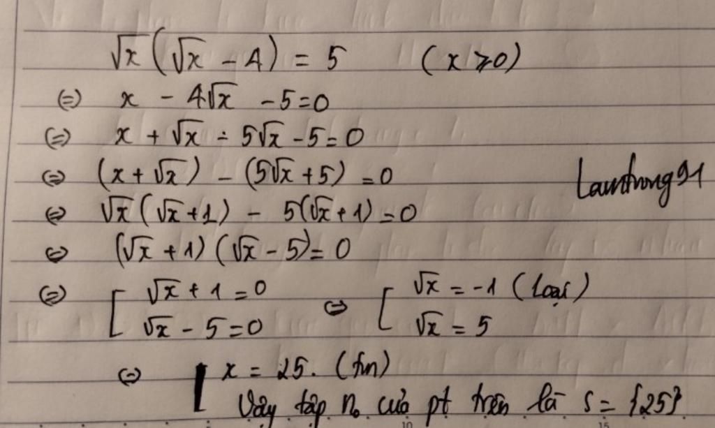 $\sqrt[]{x}$. ($\sqrt[]{x}$-4)=5 câu hỏi 5125284 - hoidap247.com