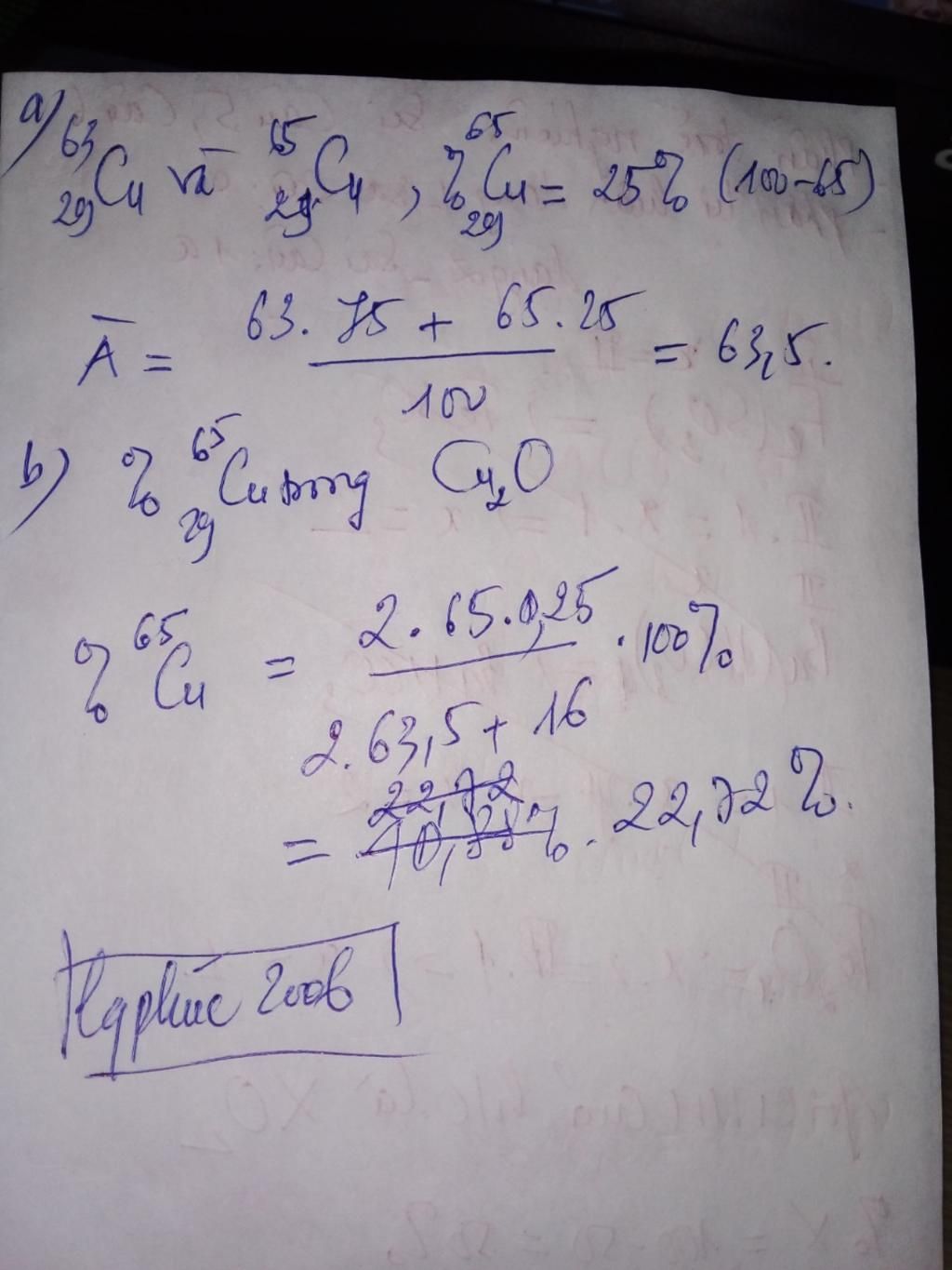 trong tự nhiên copper có 2 đồng vị 63/29Cu và 65/29 Cu trong đó 63/29Cu ...