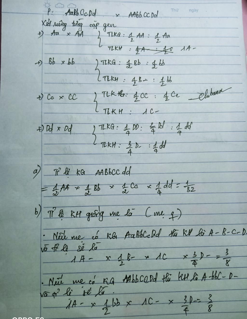 cho một cặp bố mẹ có kiểu gen AaBbCcDd và AAbbCCDd a, xác định tỉ lệ ...
