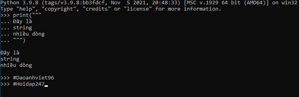 Cặp 3 dấu nháy đôi dùng trong ngôn ngữ lập trình Python để làm gì? câu ...