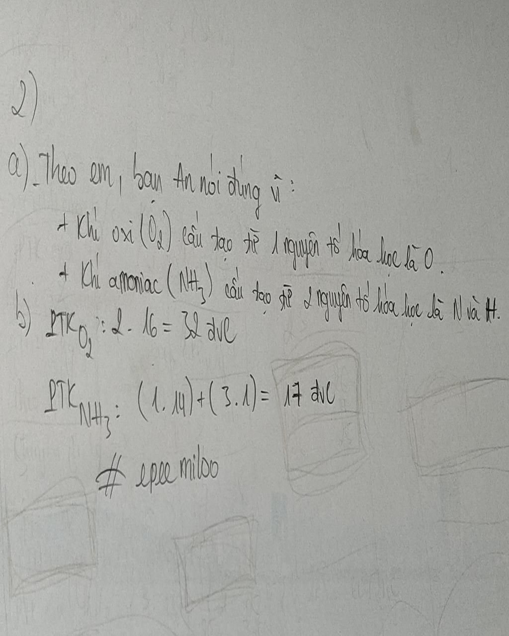 Câu 2 khí oxi có công thức phân tử là O2 khí amoniac có công thức hóa ...
