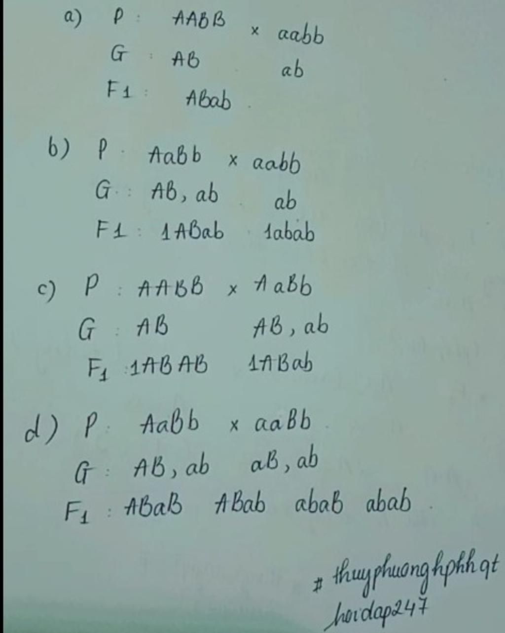 Xác định tỉ lệ phân li kiểu hình đời con của các phép lai sau a. AABB x ...