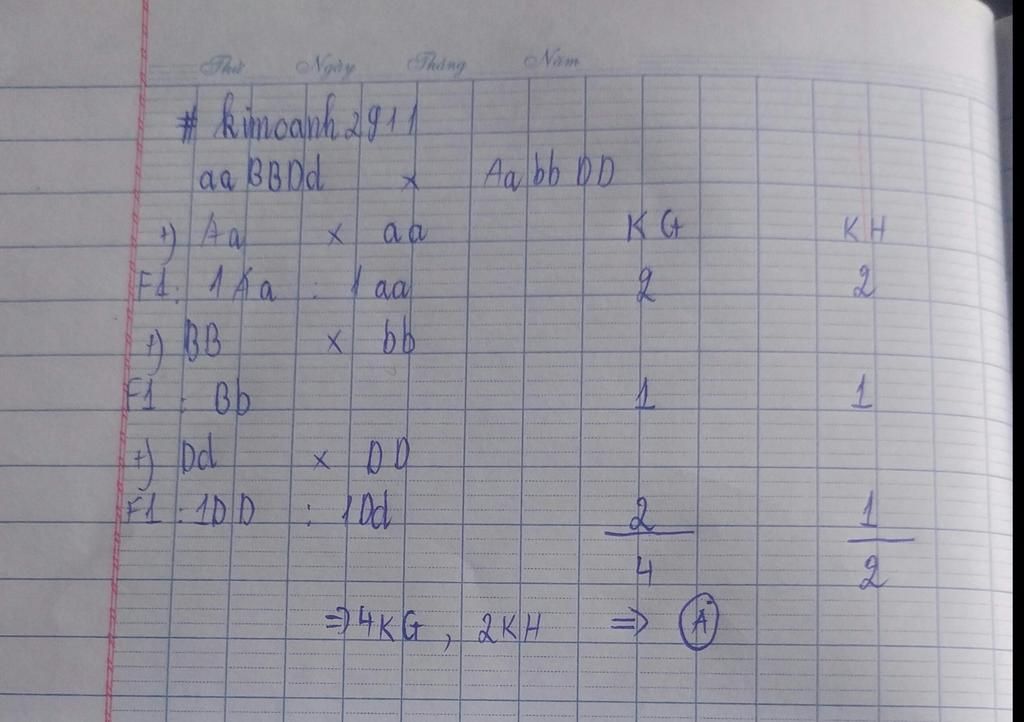 Phép lai về 3 cặp tính trạng trội, lặn hoàn toàn giữ 2 cá thể aaBBDd x ...