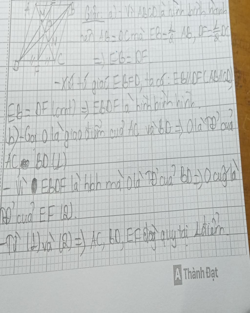 > Câu 4 cho hbh ABCD có E, F theo thứ TẢ AB, CD ạ TG DEBF hình 2U2 gi b ...