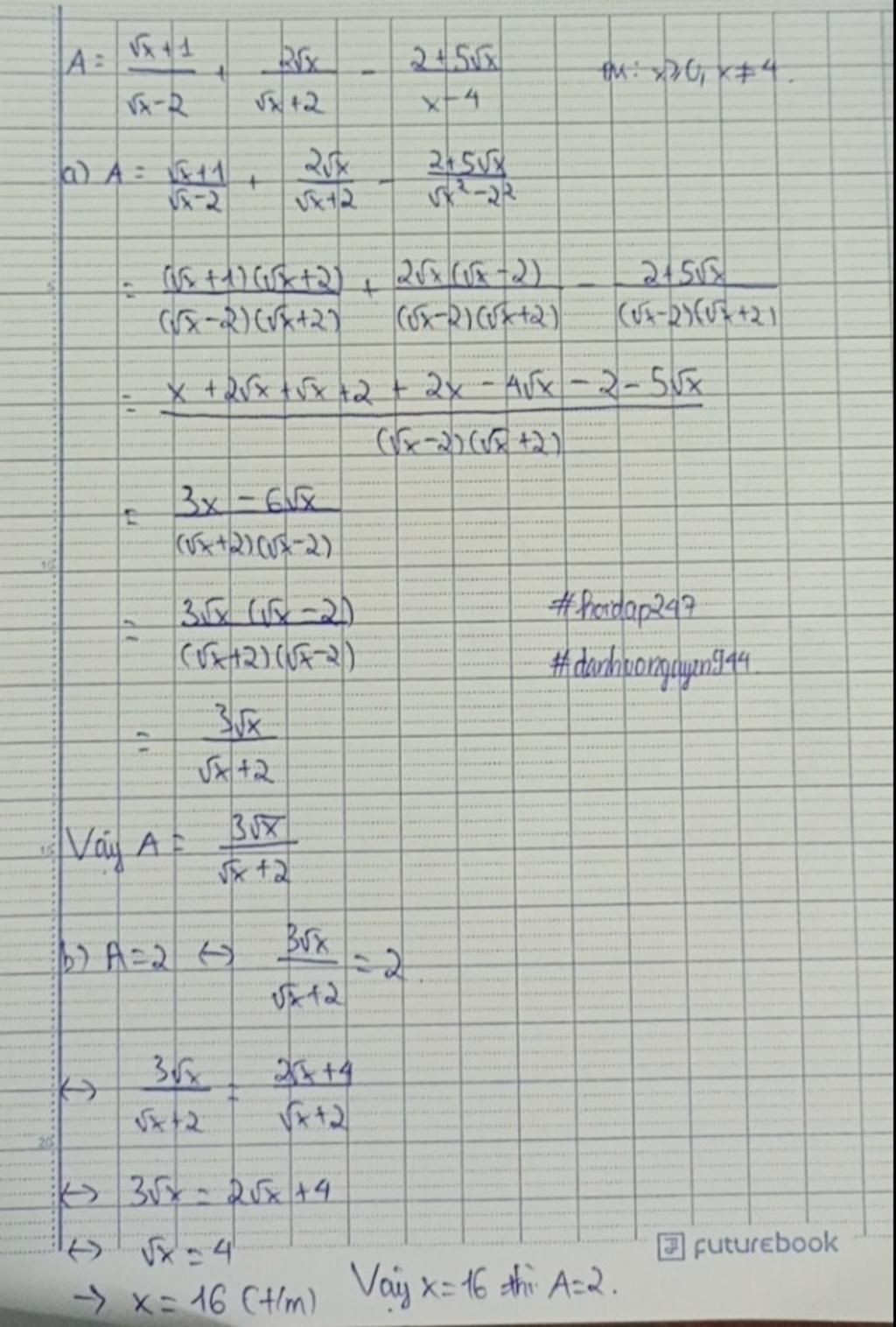 Cho Bthuc A frac sqrt x 1 sqrt x 2 frac 2 sqrt x