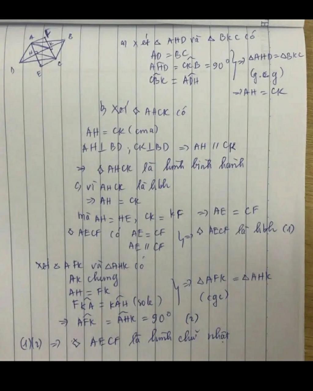 cho ABCD là hình bình hành. Gọi H là điểm đối xứng với A qua CD , K là ...