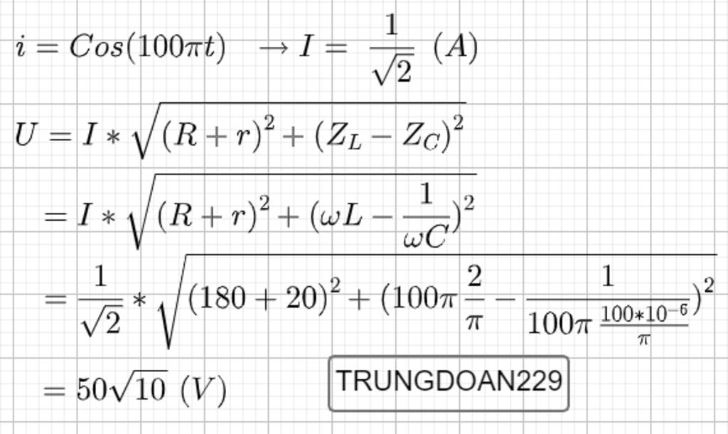 Cho mạch RLC mắc nối tiếp R = 180 Ohm, cuộn dây r = 20 Ohm, L = 2 chia ...
