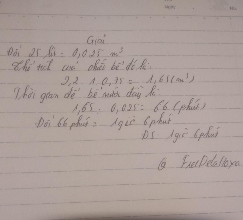 Một bể rỗng ko chứa nước có dạng hình hộp chữ nhật với chiều dài là 2 ...