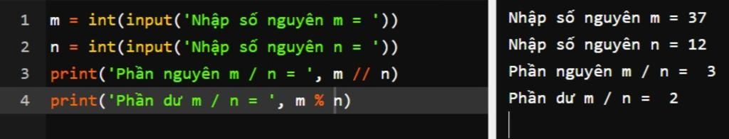 python Viết chương nhập vào 2 số nguyên dương m và n (m>n), hãy in ra ...