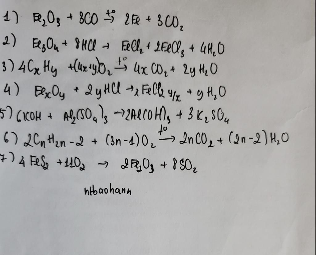 Cân bằng PTHH: 1) Fe2O3 + CO ----> FexOy + CO2 2) Fe3O4 + HCl ...