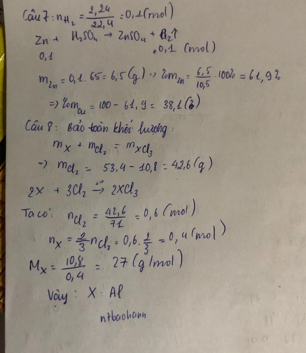 câu 7. cho 10,5g hỗn hợp 2 kim loại Cu và Zn tác dụng với dd H2SO4 ...