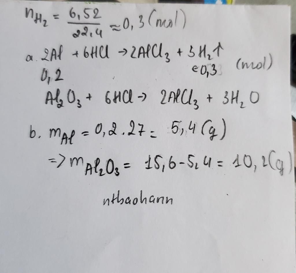 Hòa tan hoàn toàn 15,6g hỗn hợp A gồm Al và Al2O3 vào 500 g dung dịch HCl,sau phản ứng thu được ...