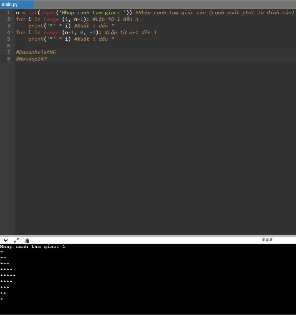 Hướng dẫn cách vẽ tam giác cân trong python bằng code đơn giản