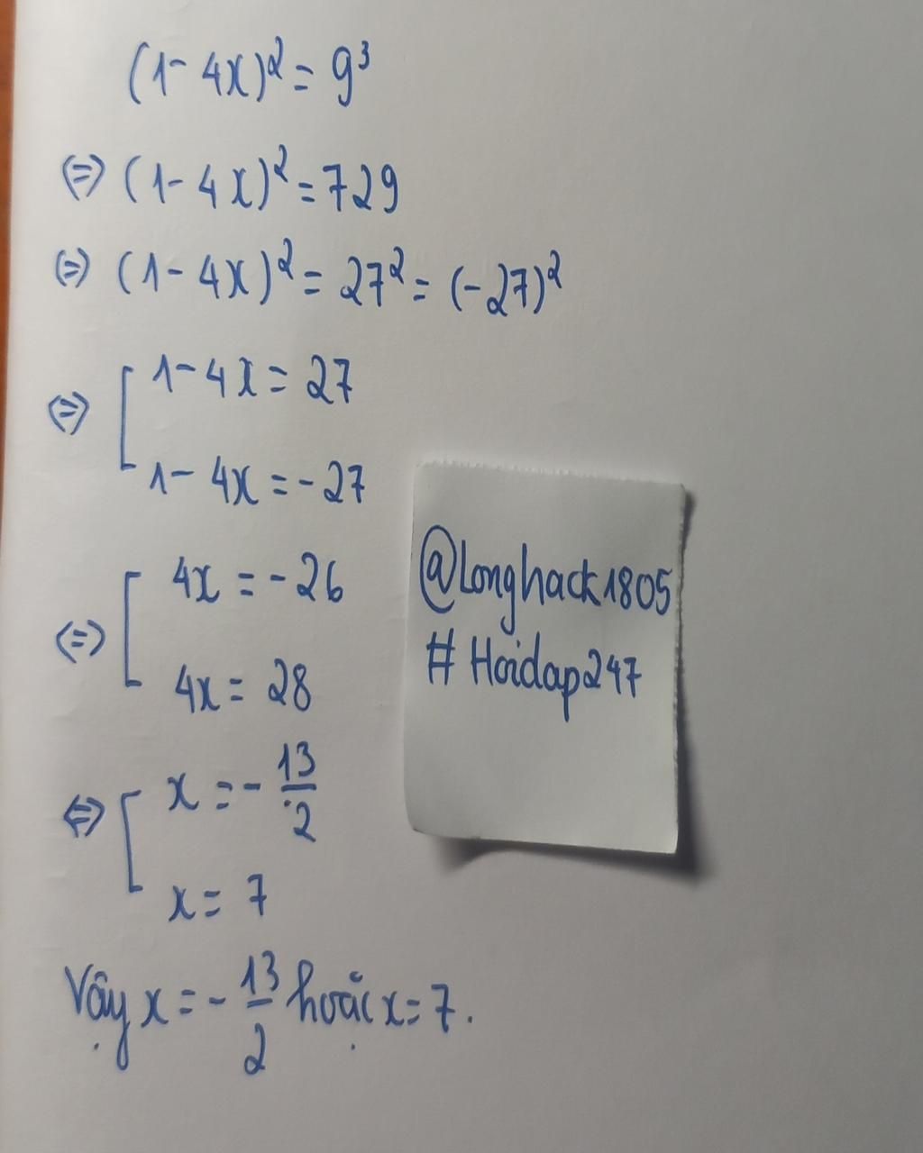 (1-4x)^2=9^3 ..... câu hỏi 5568014 - hoidap247.com