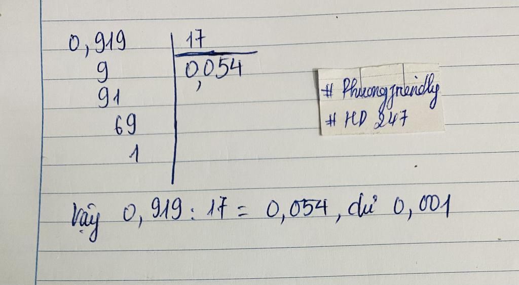 ĐẶT TÍNH RỒI TÍNH 0,919 : 17 câu hỏi 5621099 - hoidap247.com