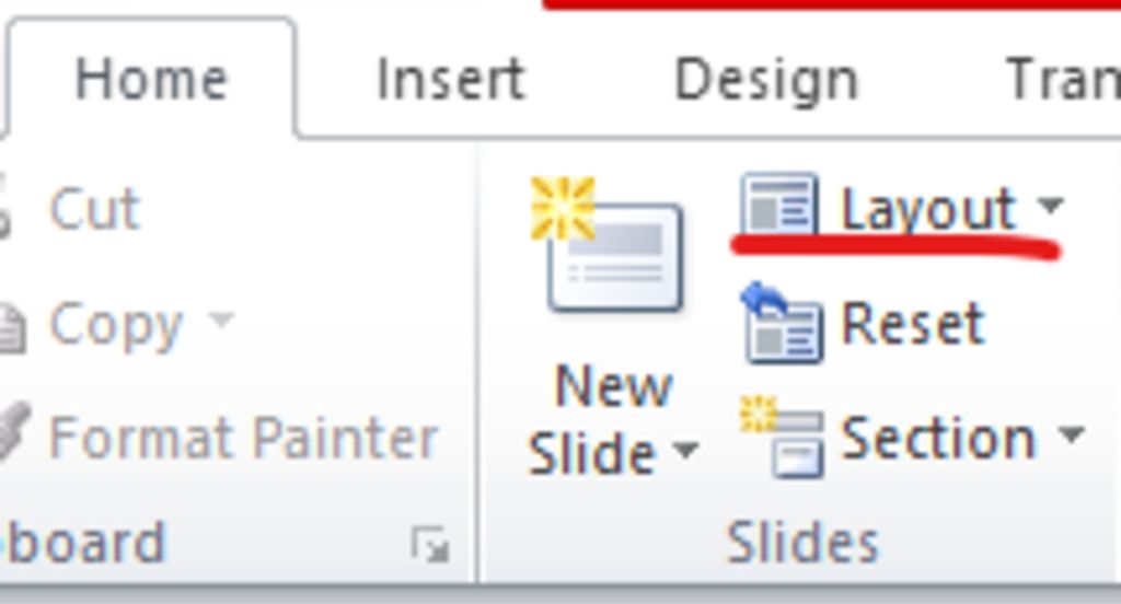 Cách mở mẫu bố trí (slide layout)? A. Insert/Slides/Layout... B. Home ...