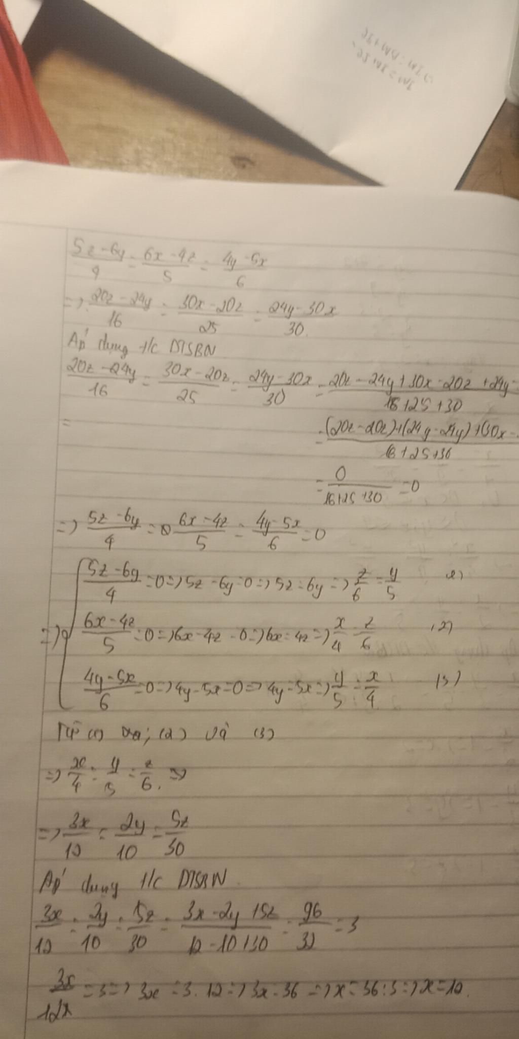9) 6x-3z/5 = 4y-6x /7= 3z-4y/9 và 2x+3y-5z=-21 10) x-4/2=y-6/3=z-8/4 và x+y+z=27 câu hỏi 1408468 ...