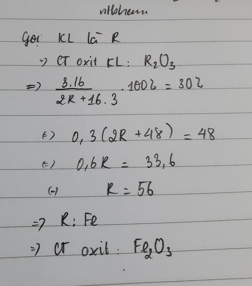Một oxit kim loại có 30% O . Tìm CTHH của oxit biết kim loại hóa trị III câu hỏi 5730657 ...