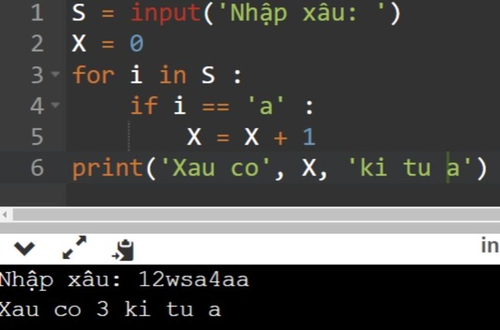 viết chương trình nhập vào 1 xâu. đếm xem có bao nhiêu kí tự a (python ...