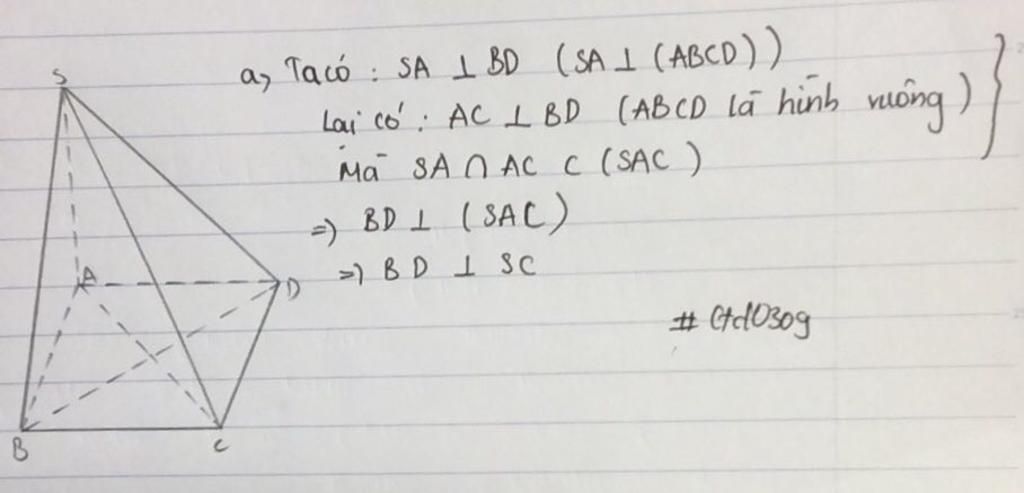 Cho hình chóp sABCD có đáy ABCD là hình vuông SA vuông góc (ABCD) a, cm ...