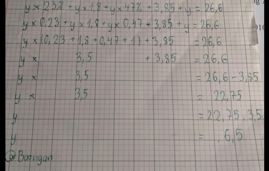 yx 23% + yx 1,8+ y x 47% +3,85 + y = 26,6." giúp tui cau này vs câu hỏi ...