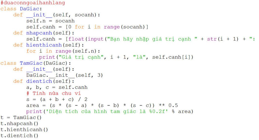 Xây dựng lớp tam giác kế thừa từ lớp đa giác python ạ câu hỏi 5795157 ...