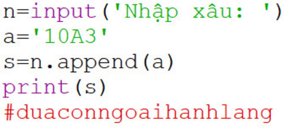 Viết lệnh : -Khai báo xâu kí tự , nhập xâu . -Thêm vào cuối xâu 1 dòng ...