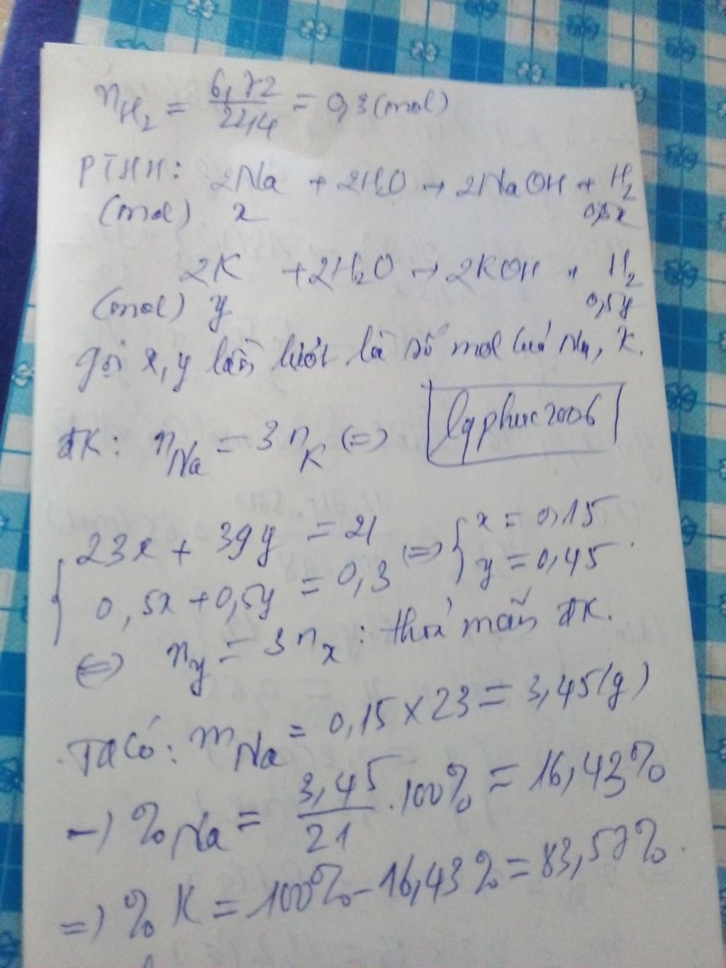 Cho 21 gam hỗn hợp X gồm 2 kim loại natri và kali vào nước dư thu được ...