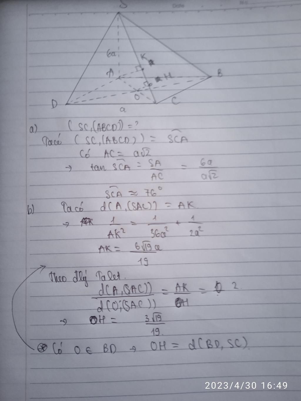 Bài 1: Cho hình chóp S.ABCD có đáy ABCD là hình vuông cạnh a, SA= a 6 ...