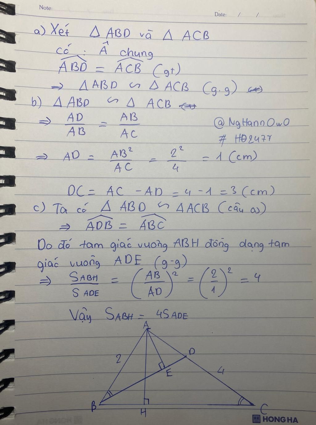 Cho tam giác `ABC `có` AB= 2cm`, `AC = 4cm`. Qua `B` dựng đường thẳng ...