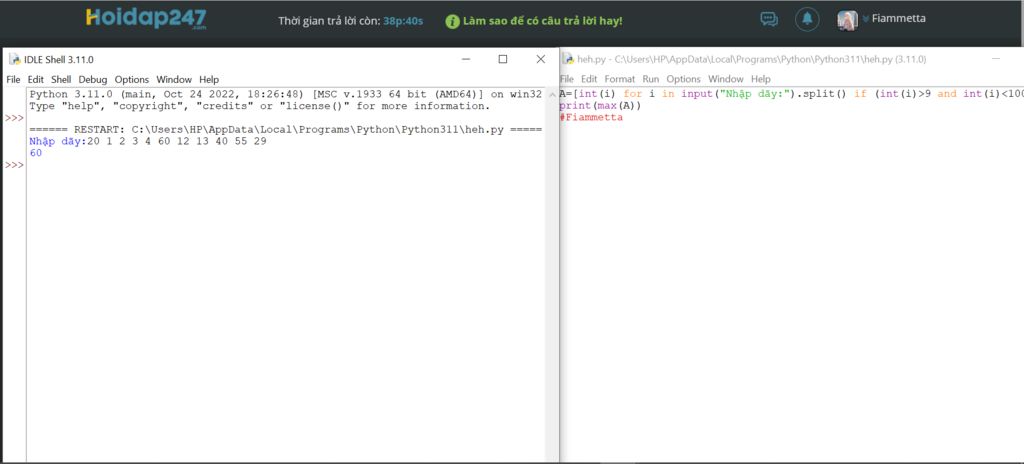 Python: viết trương trình nhập vào 1 dãy số nguyên từ bàn phím mỗi số ...
