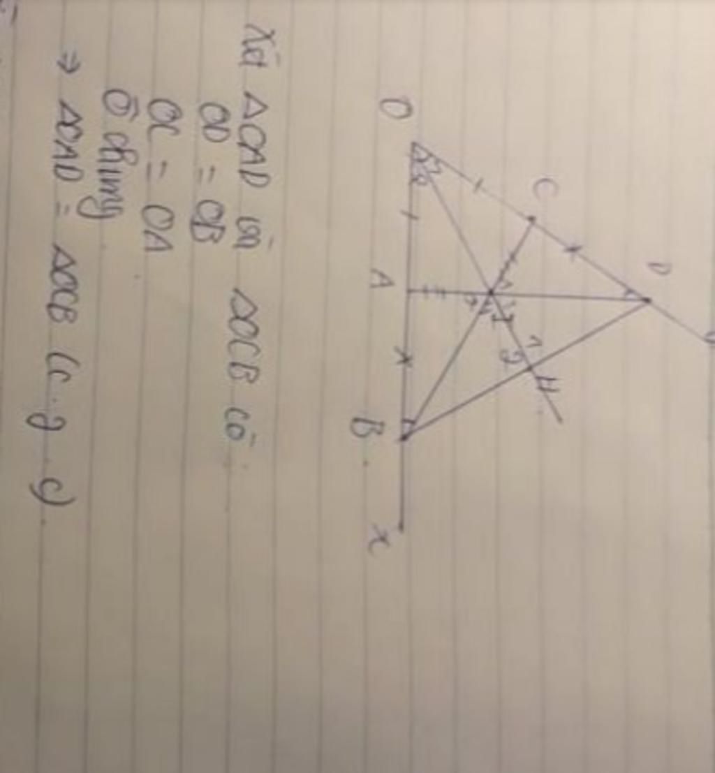 Cho góc xOy vuông, trên tia Ox lấy điểm A và điểm Bn trên tia Oy lấy điểm C và D sao cho: OA=OC ...