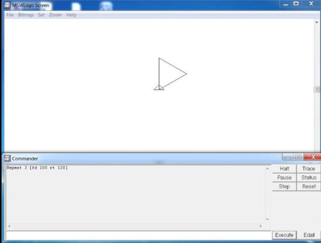 Khi thực hiện lệnh repeat 3(fd 100 rt 120) trong phần mềm Logo sẽ vẽ ra ...