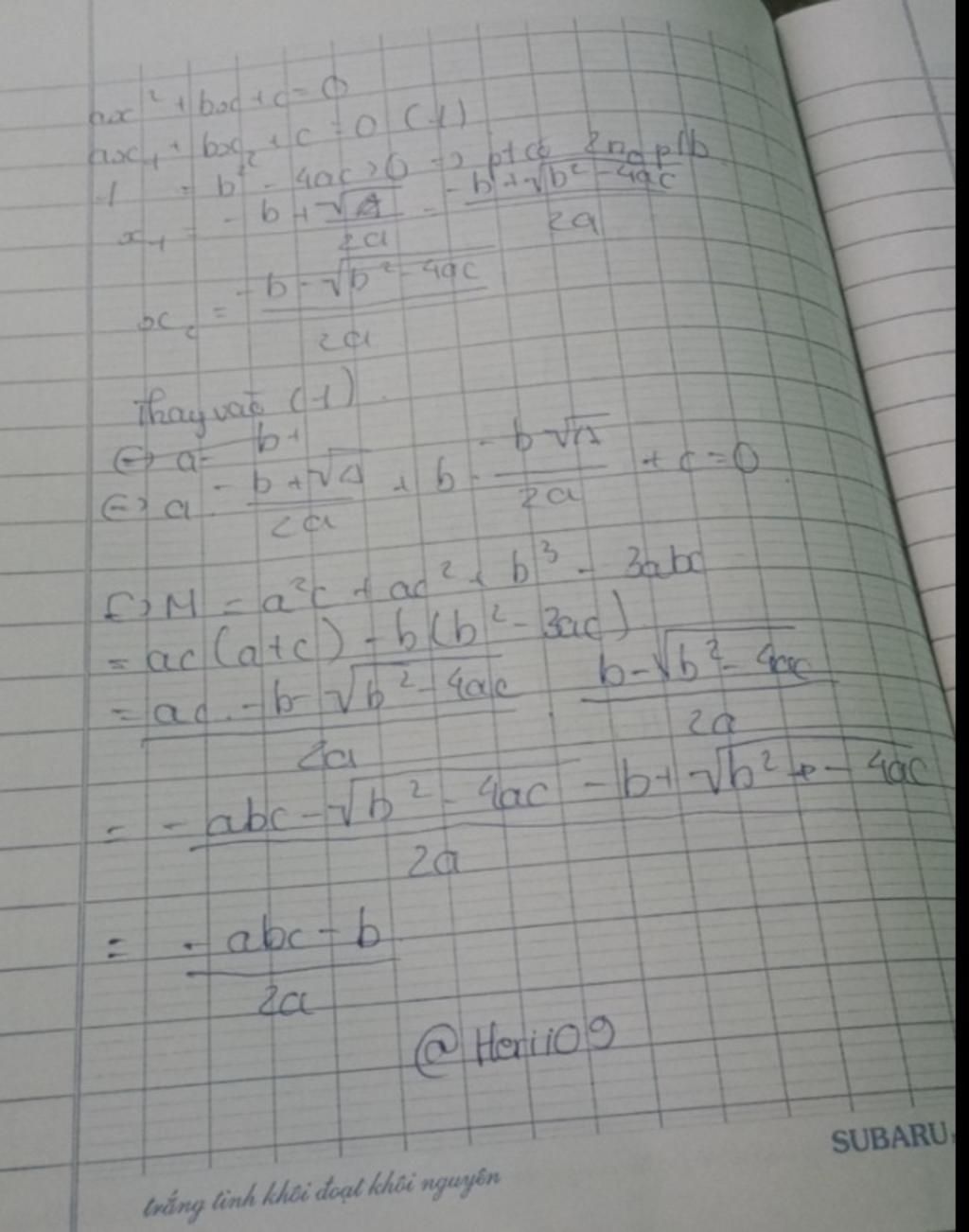 Cho pt ẩn x: `ax^2+bx+c=0 ` ( a khác 0) có 2 nghiệm `x_1,x_2` thỏa mãn ...