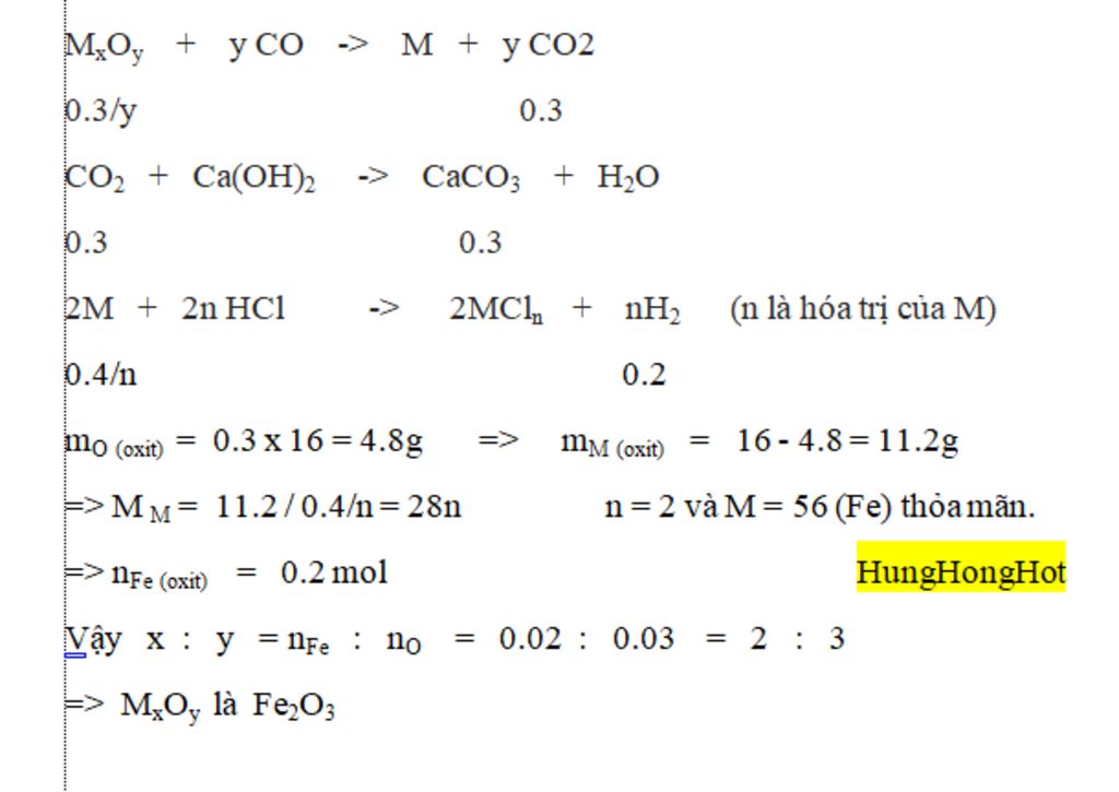 khử hoàn toàn 16g một oxit MxOy bằng khí Co dư ở nhiệt độ cao. Hấp thụ khí CO2 thoát bằng nước ...