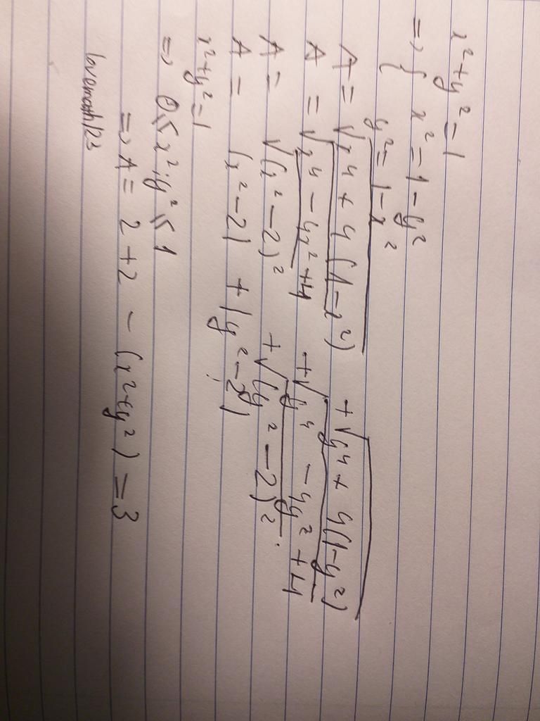 Cho `x^2 + y^2 = 1`. Tính gt biểu thức `A = \sqrt{x^4+4y^2} + \sqrt{y^4 + 4x^2}` câu hỏi 5997078 ...