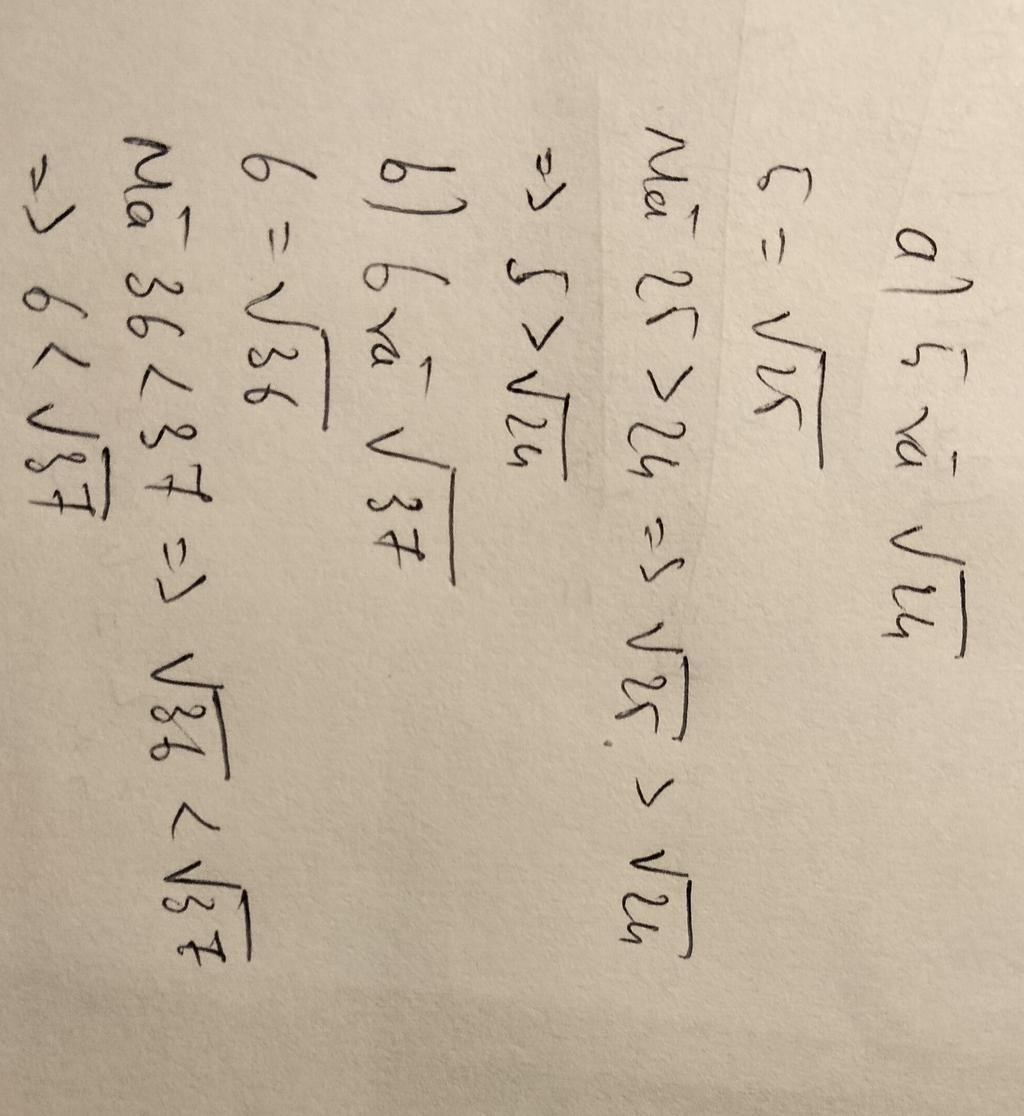 1, So sánh a, 5 và $\sqrt[]{24}$ d, 6 và $\sqrt[]{37}$ câu hỏi 6074827 ...