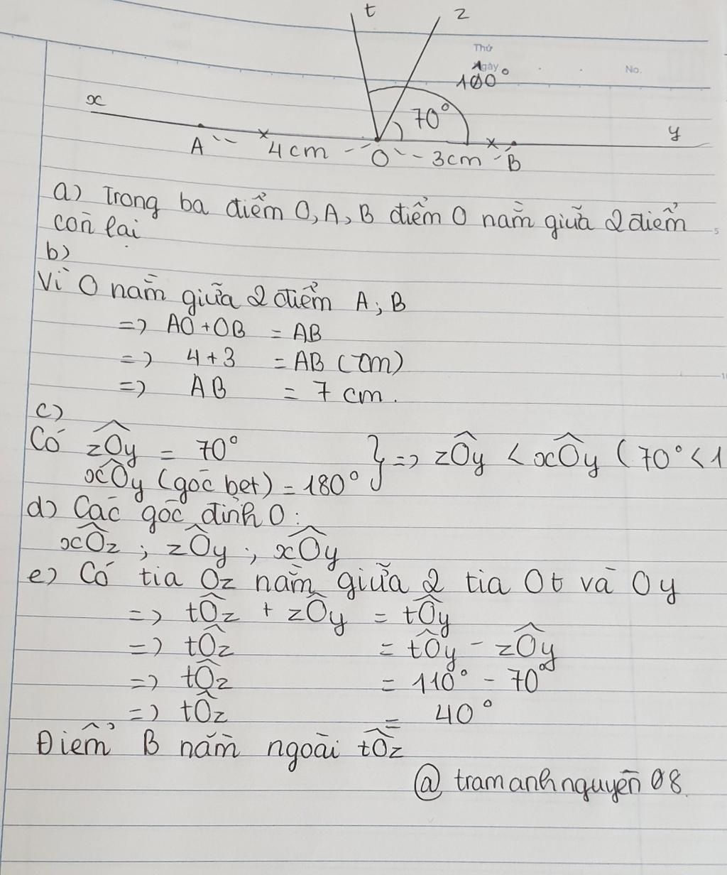 Bài 17: Cho hai tia đối nhau Ox và Oy. Lấy điểm A thuộc tia Ox, điểm B thuộc tia Oy sao cho OA ...