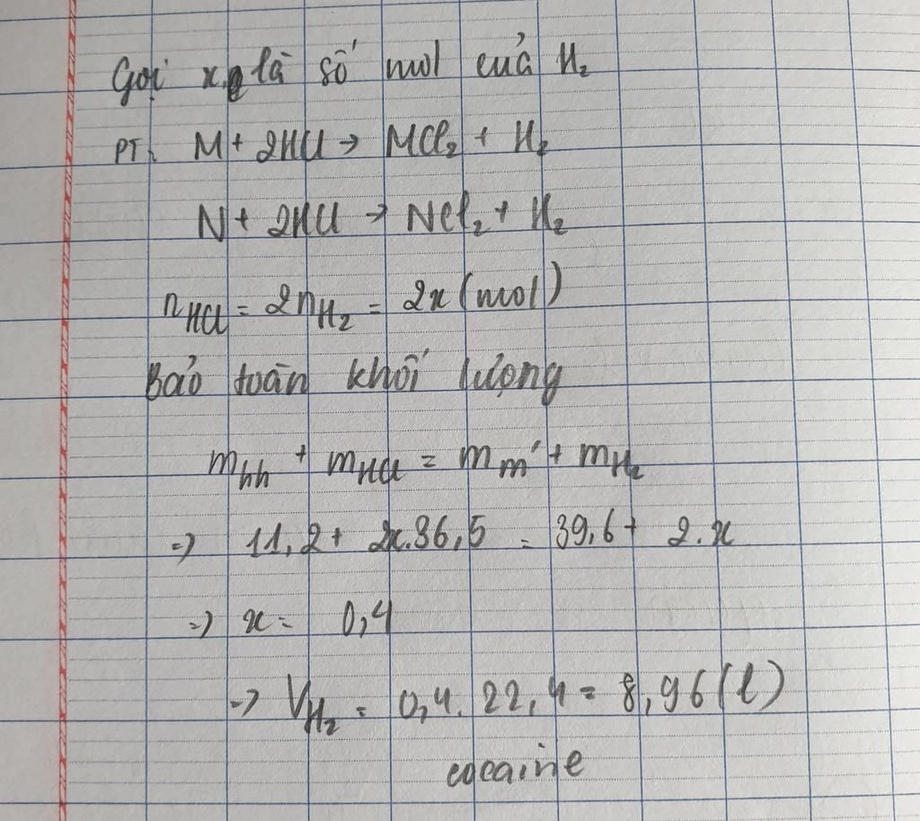 Hòa tan hết 11,2 gam hh gồm 2 kim loại M (hóa trị II) và N (hóa trị II ...